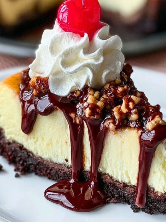 Heavenly Hot Fudge Sundae Brownie Cheesecake
